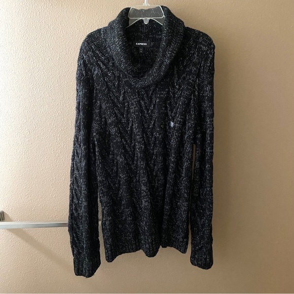 Express | Sweaters | Nwt Express Black Gray Cable Knit Shawl Collar ...
